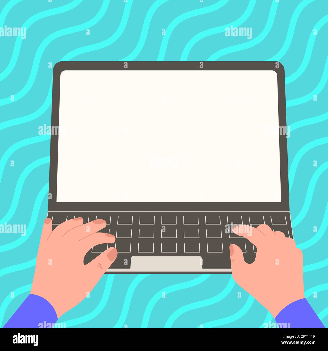 Hands typing text on keyboard. Laptop screen with important information ...