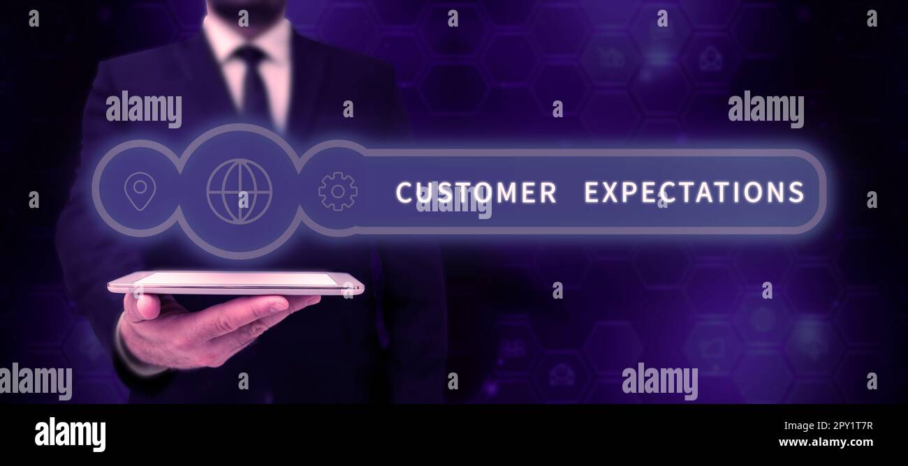 Text caption presenting Customer Expectations, Concept meaning Benefits ...