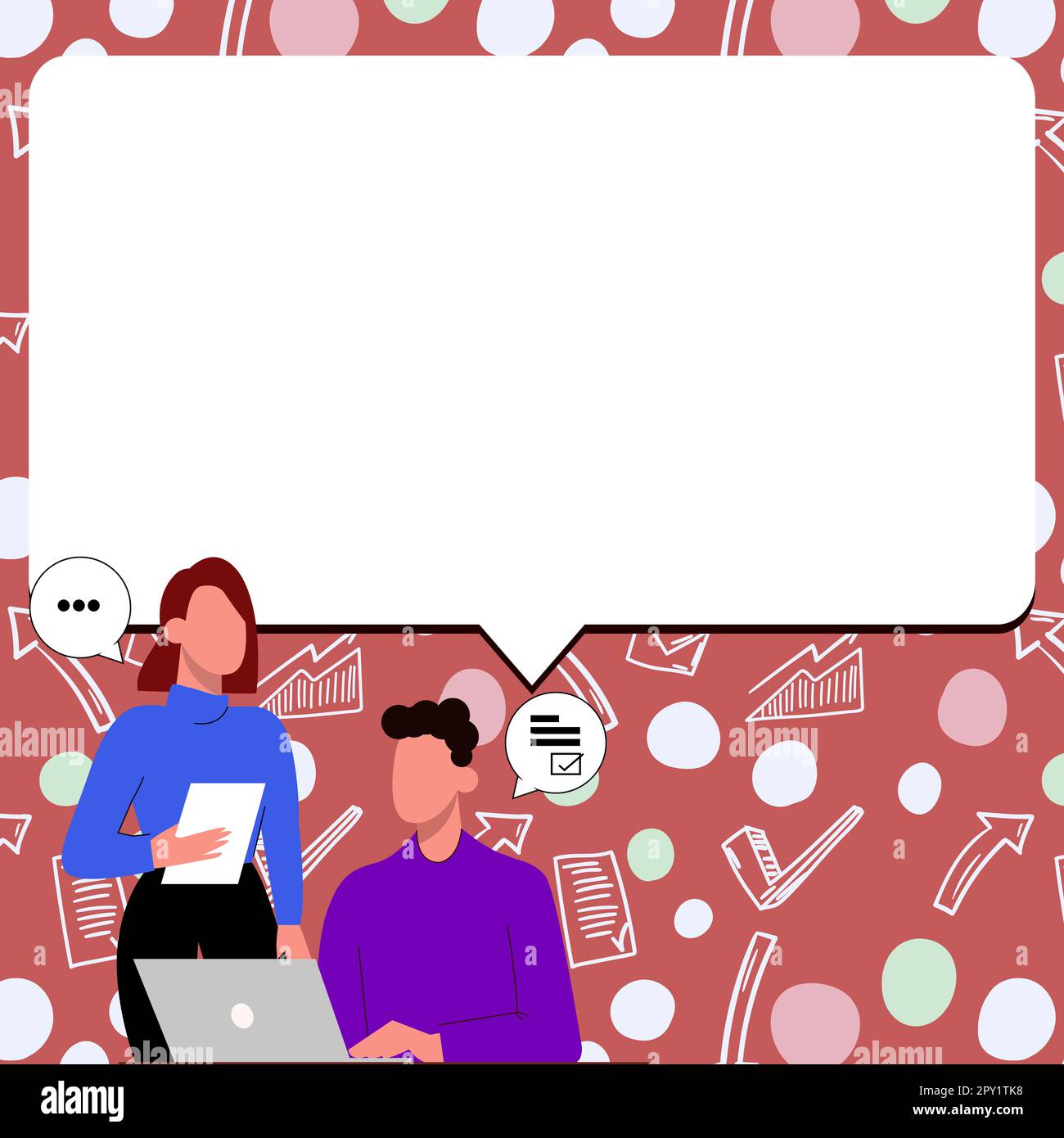 People discussing news. Big text holder on colored background with ...