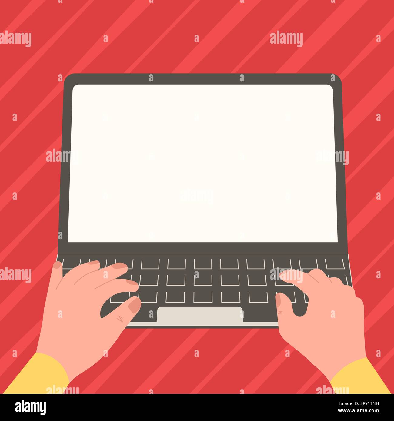 Hands typing text on keyboard. Laptop screen with important information ...