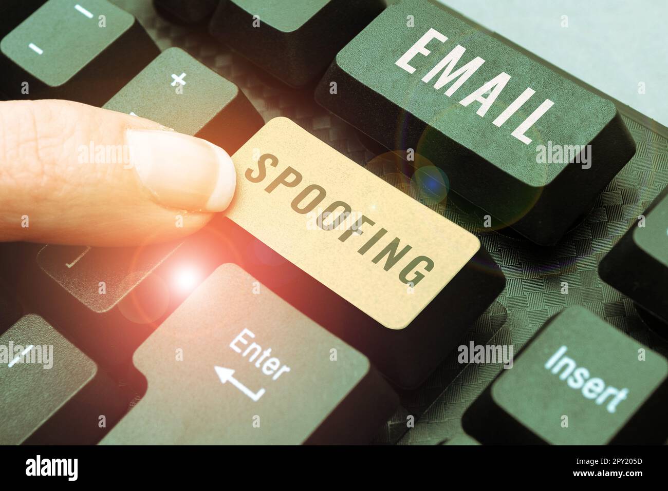 Text caption presenting Email Spoofing, Internet Concept secure the ...