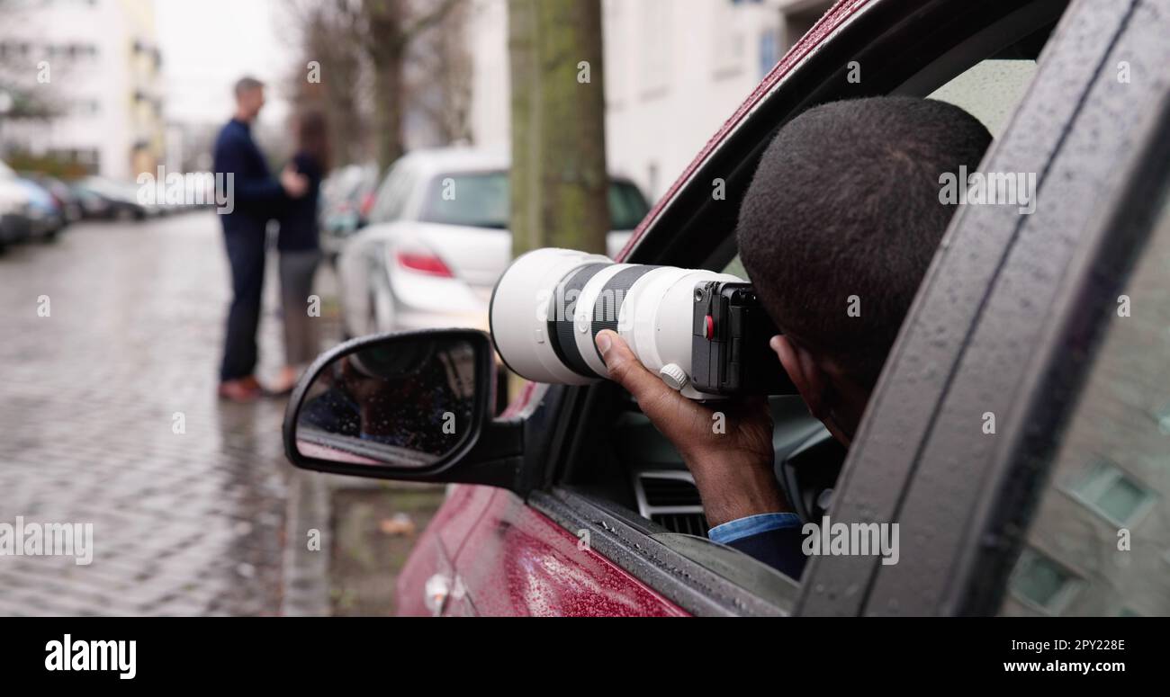 Private Detective Spying On Cheating Woman Wife Stock Photo - Alamy
