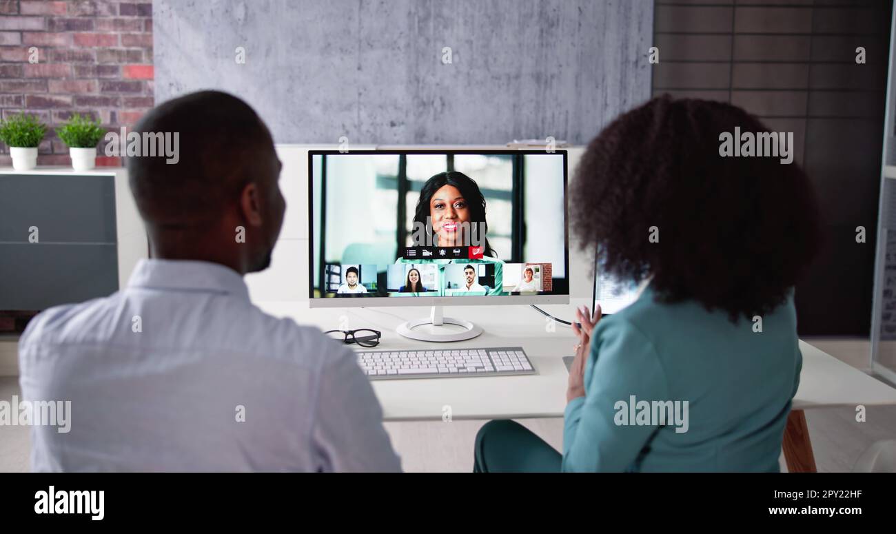 Online Video Conference Meeting On Computer In Office Stock Photo - Alamy