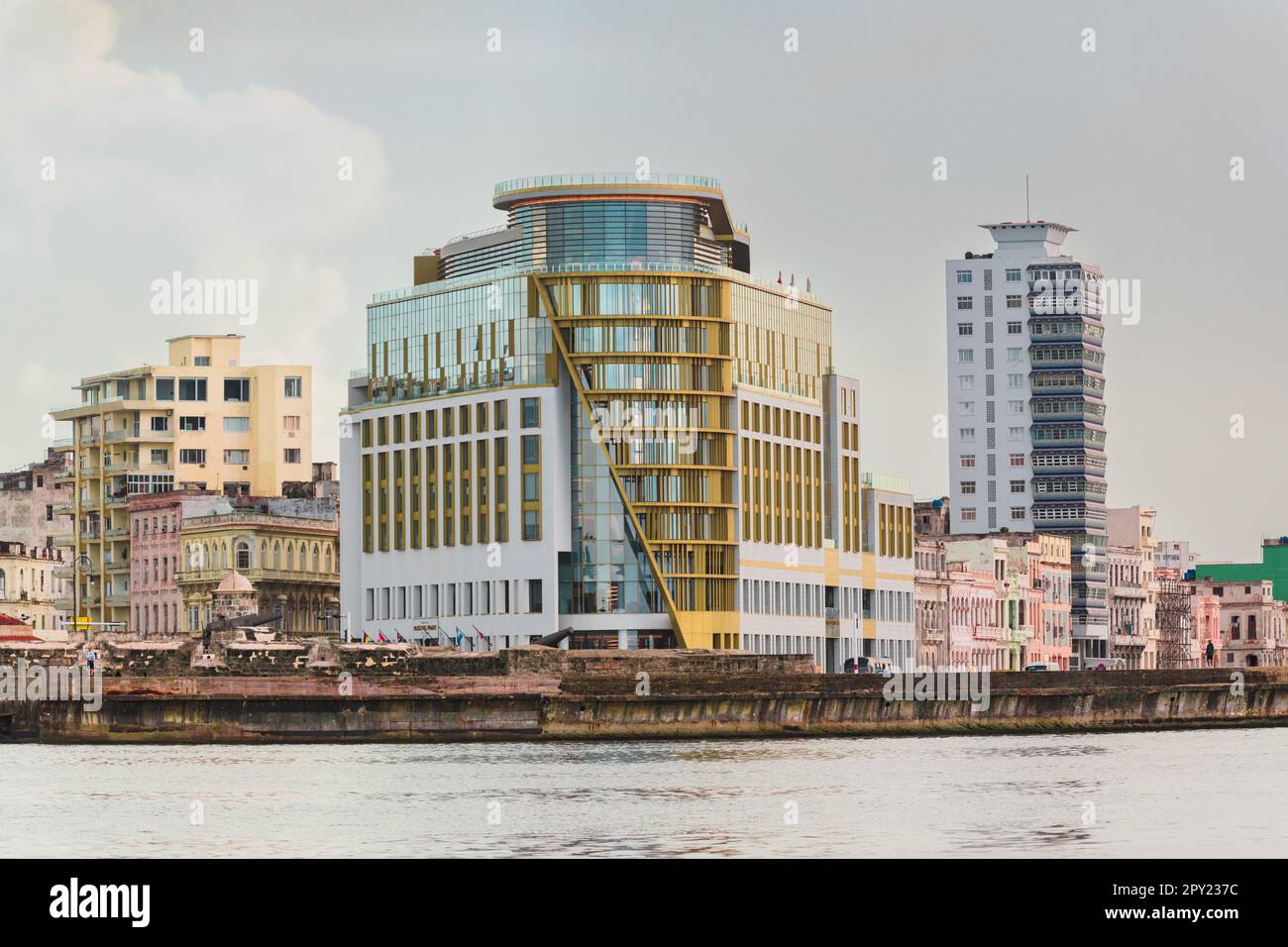 Panorama view of the Havana's cityscape on malecon with water ...