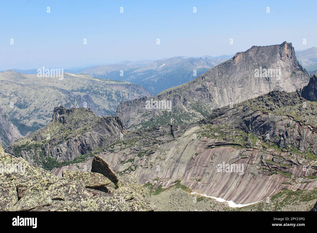 A famous place in Ergaki Natural Park, Dragon's Tooth Peak. Zub Drakona ...