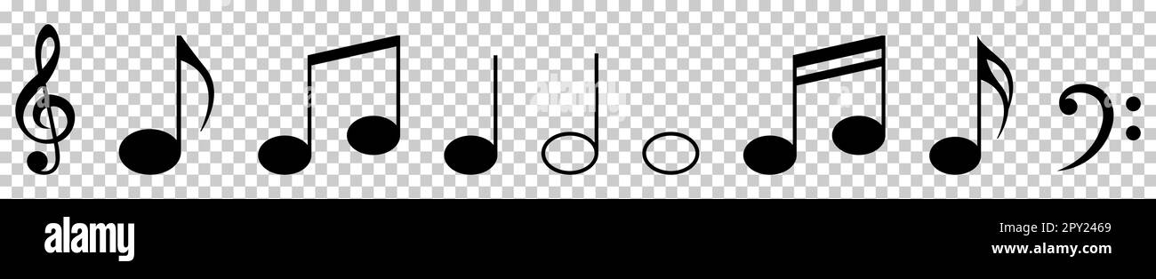 Set of music notes icons. Black notes symbols. Vector illustration ...