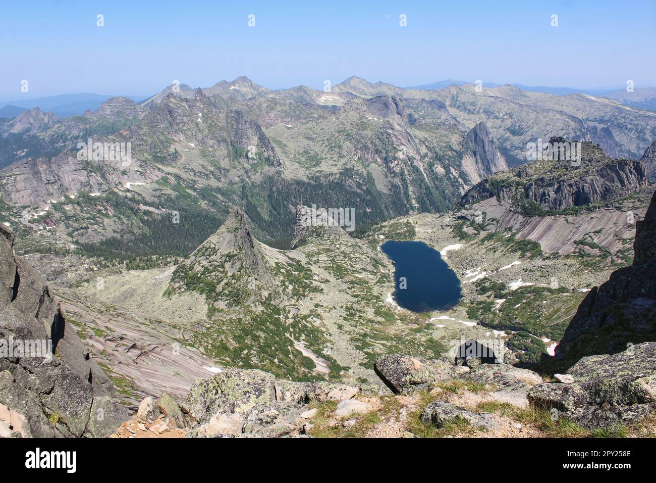 Famous landmark Parabola rock in Ergaki nature park and a huge mountain ...