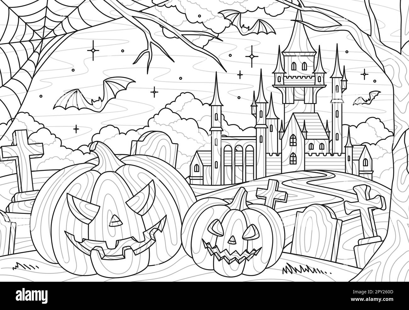 Halloween moon coloring page Stock Vector Images - Alamy