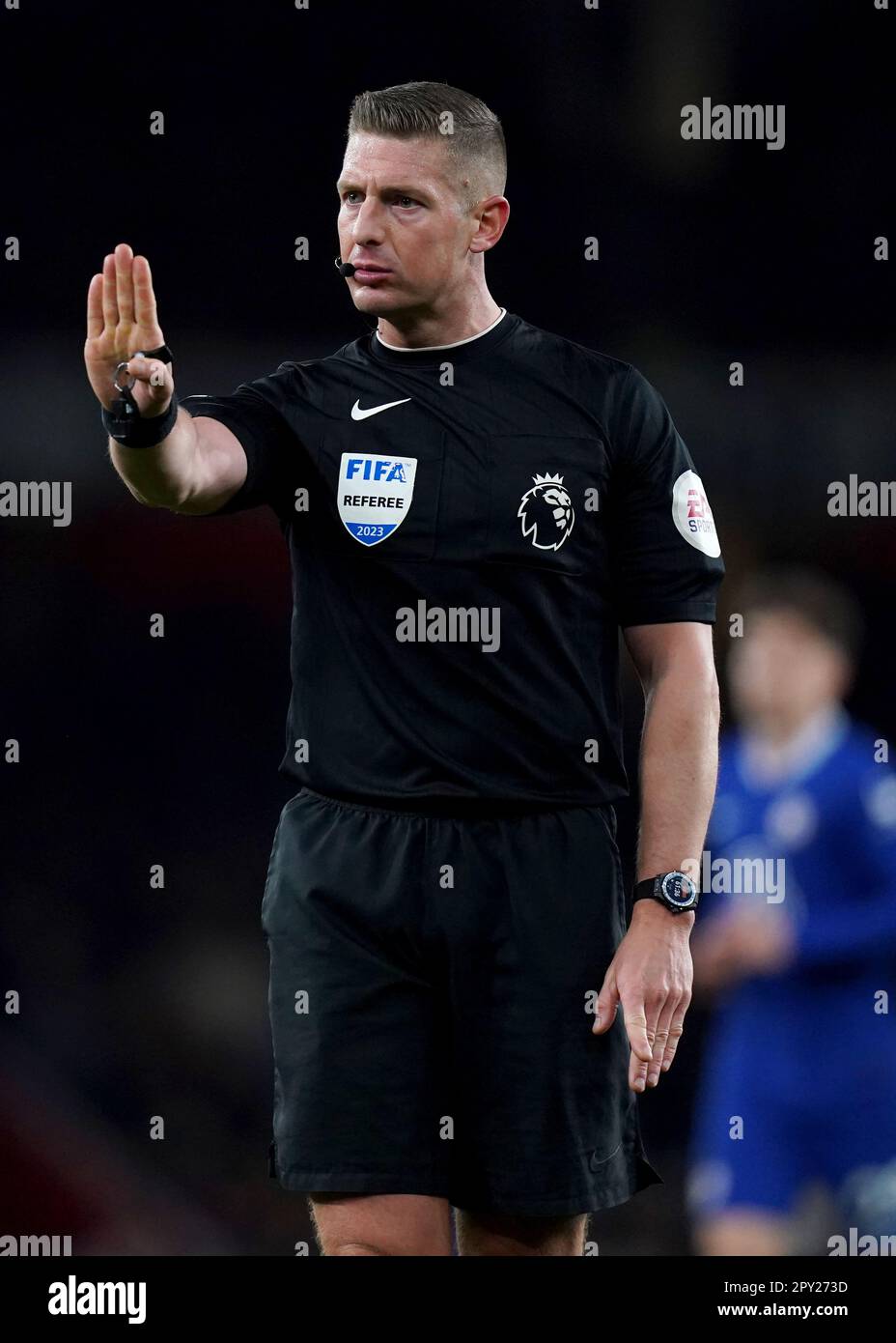 Referee Robert Jones in action during the Premier League match at the ...
