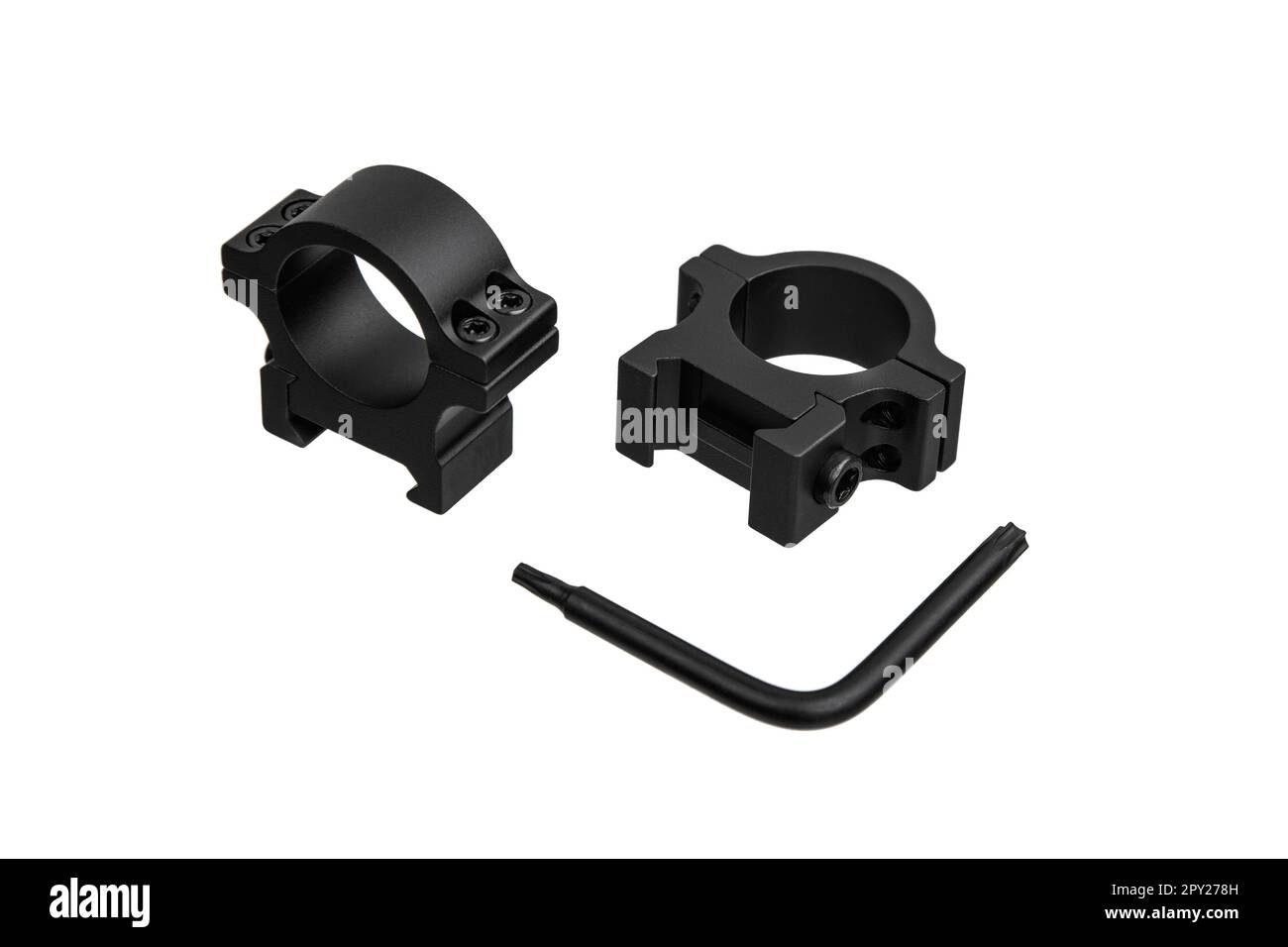 Quick disconnect mount made for holding a scope on a rifle isolated on ...