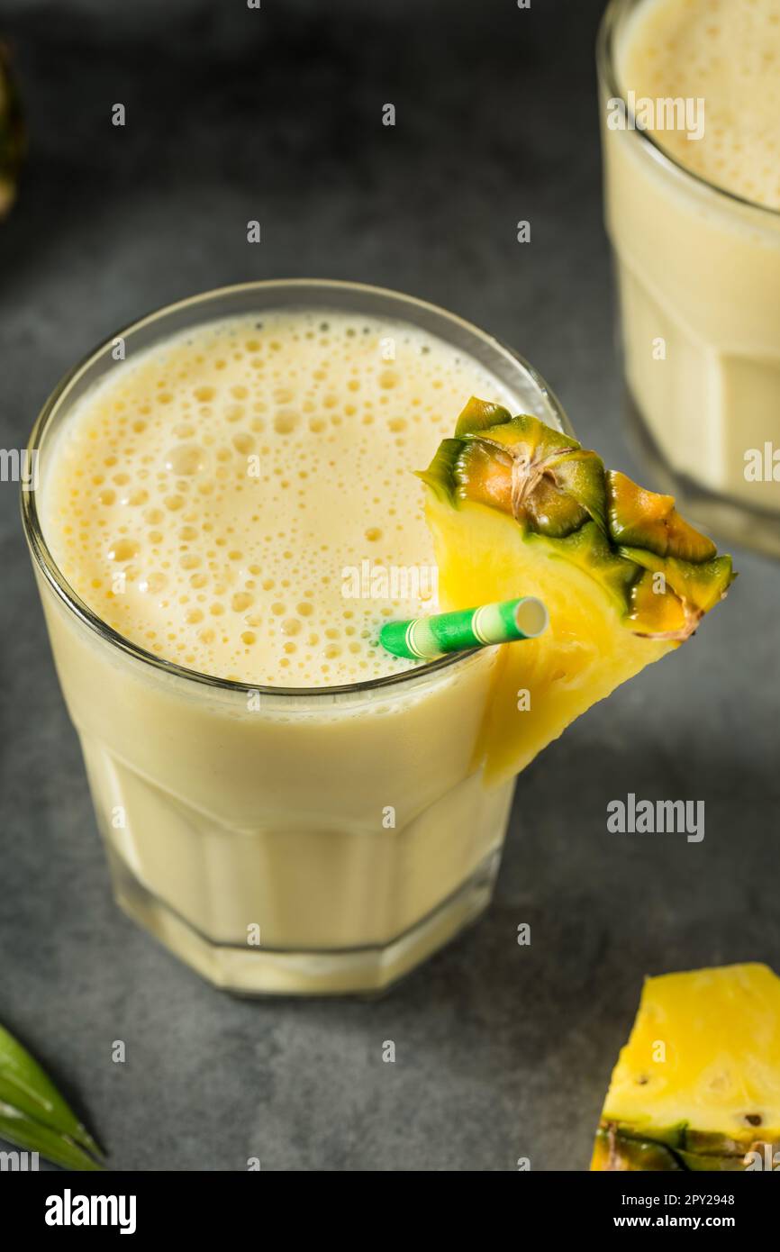 Frozen Cold Pineapple Smoothie Drink with Yogurt and Banana Stock Photo ...