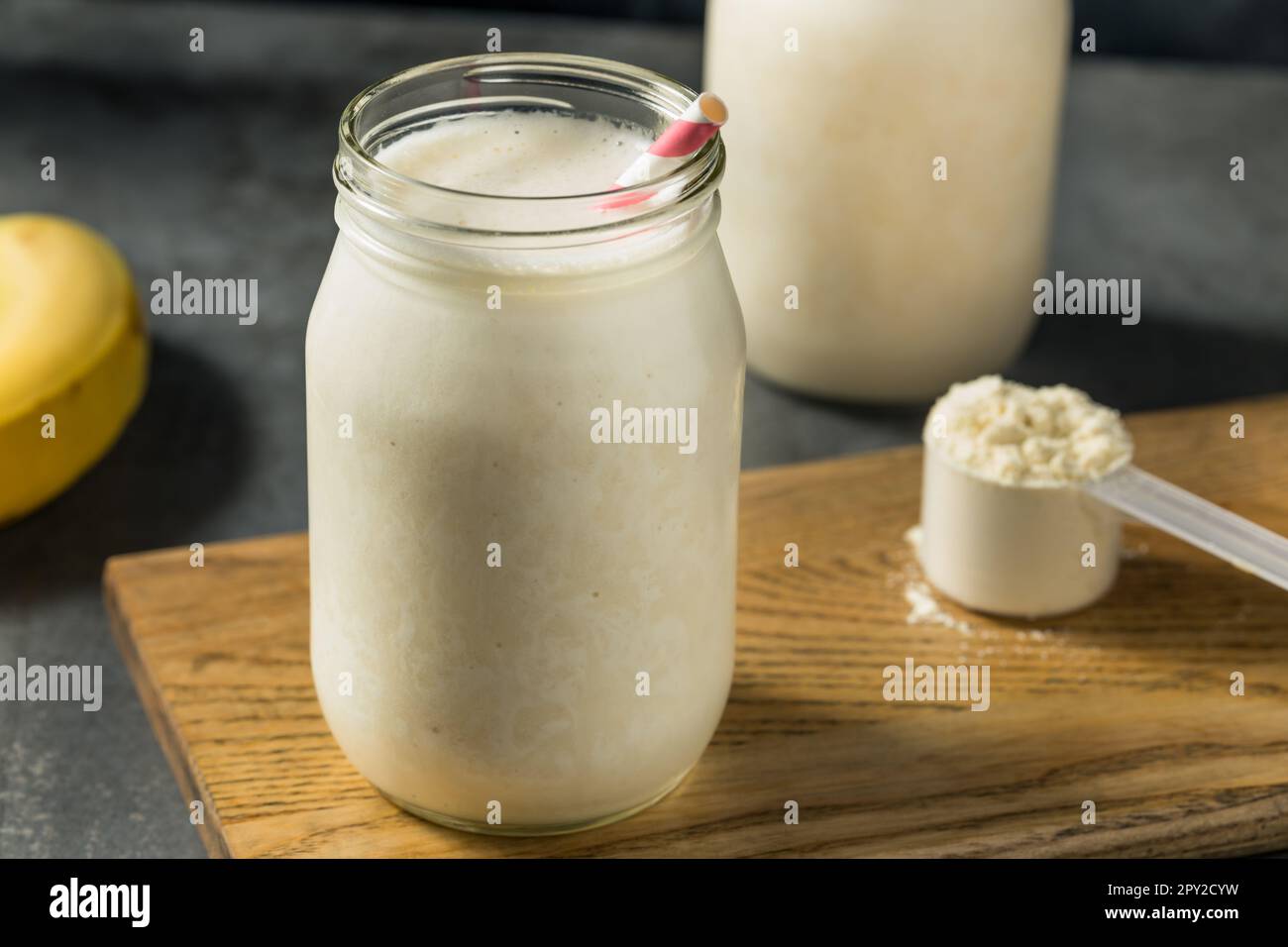 Cold Frozen Vanilla Whey Protein Shake for Breakfast Stock Photo - Alamy