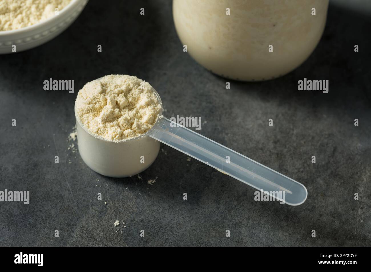 Organic Healthy Vanilla Whey Protein Powder in a Scoop Stock Photo - Alamy