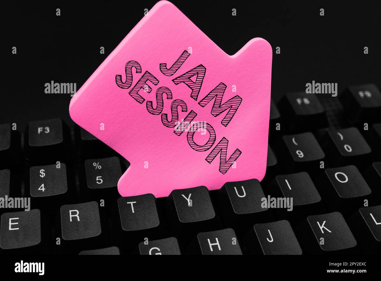 Sign displaying Jam Session, Internet Concept impromptu performance by ...