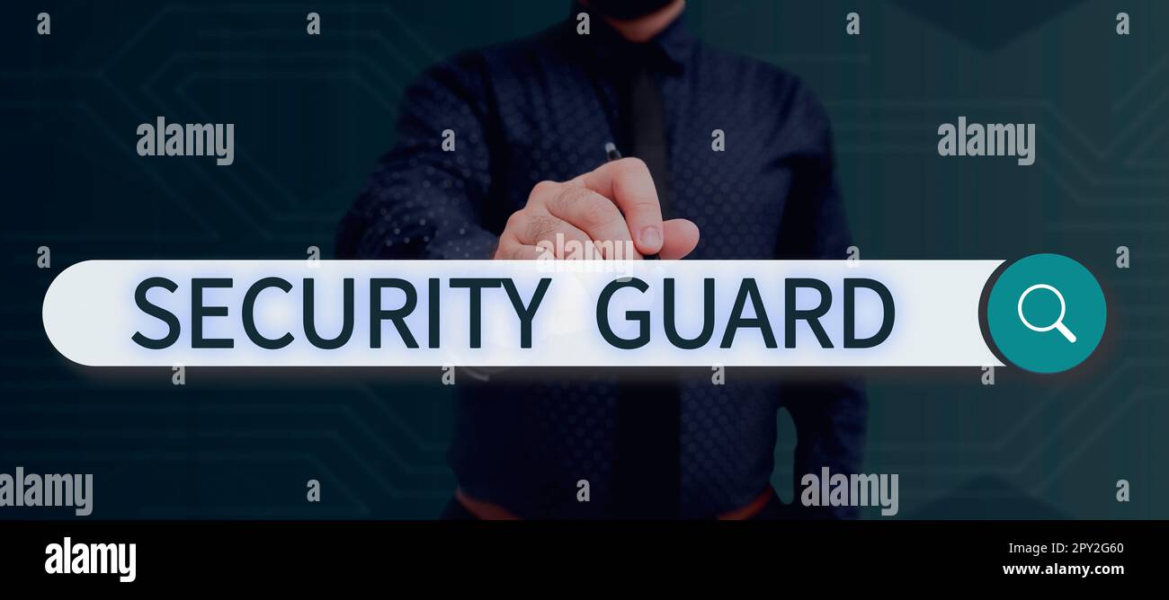 Hand writing sign Security Guard, Business concept tools used to manage ...