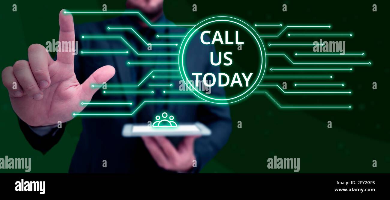 Text sign showing Call Us Today, Word Written on Make a telephone ...