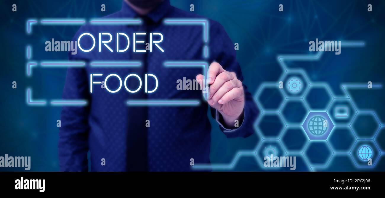 Hand writing sign Order Food, Word for the process of requesting a ...
