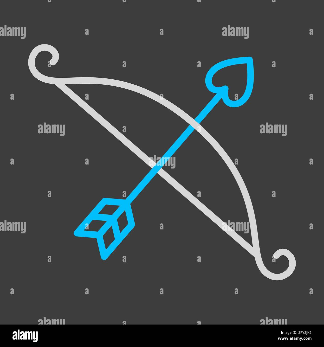 Cupid bow and arrow on dark background icon. Valentine day symbol ...