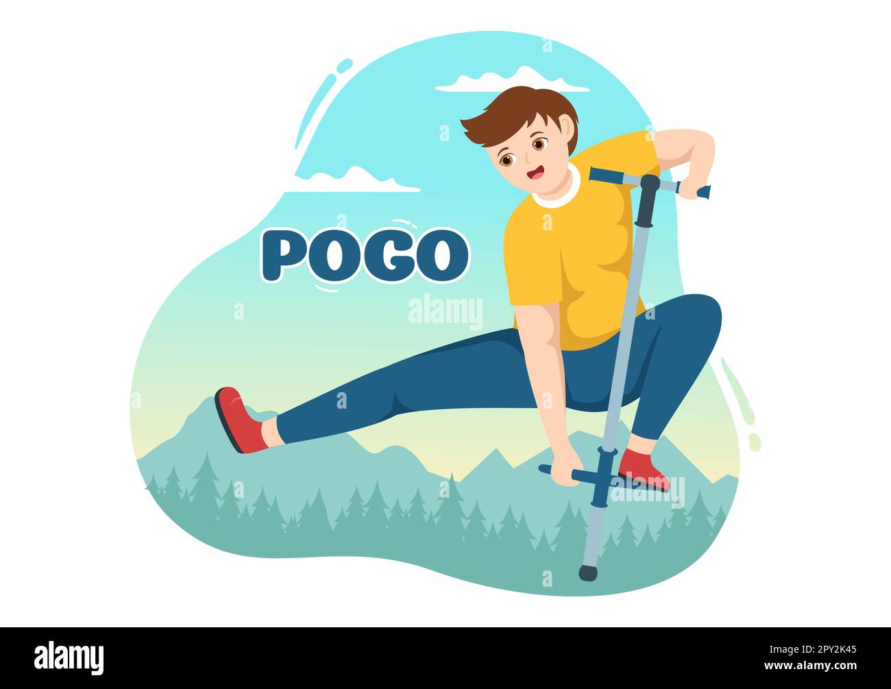 People Playing With Sport Jump Pogo Stick Illustration for Web Banner ...