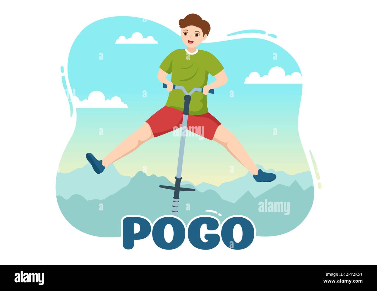 People Playing With Sport Jump Pogo Stick Illustration for Web Banner ...