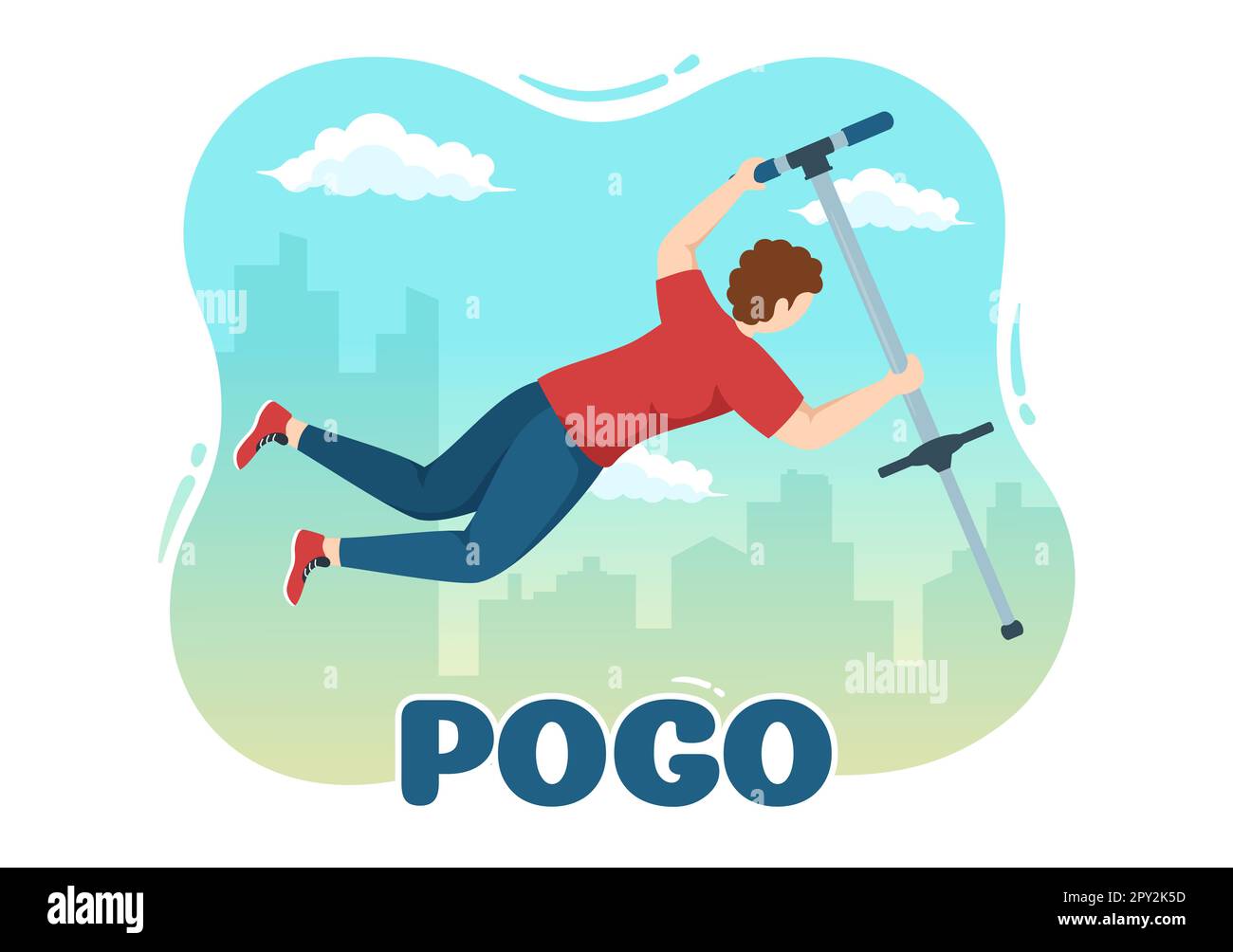 People Playing With Sport Jump Pogo Stick Illustration for Web Banner ...