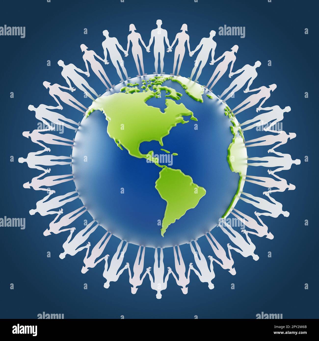 People holding hands around the world. 3D illustration Stock Photo - Alamy