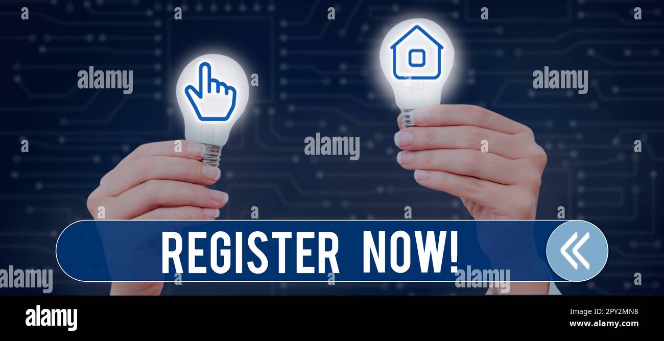 Conceptual display Register Now, Business concept Name in an Official ...