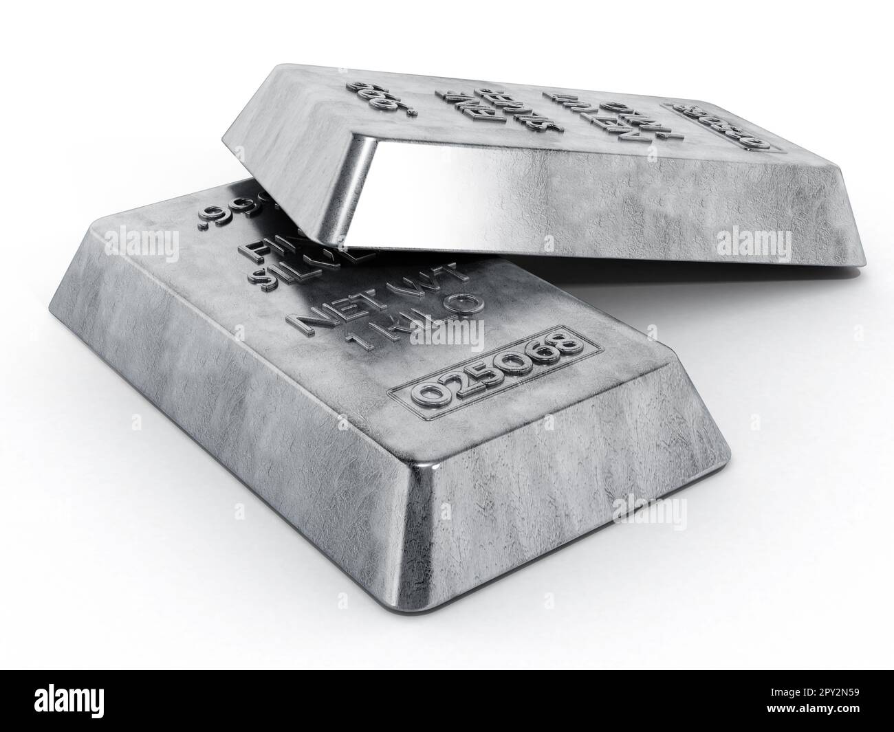 Silver ingots isolated on white background. 3D illustration Stock Photo ...