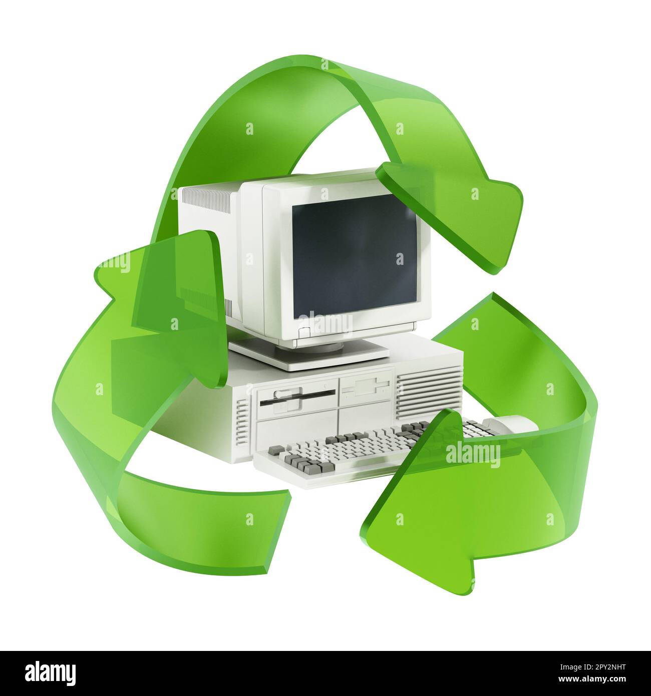 Recycling old computer equipment concept. 3D illustration Stock Photo ...