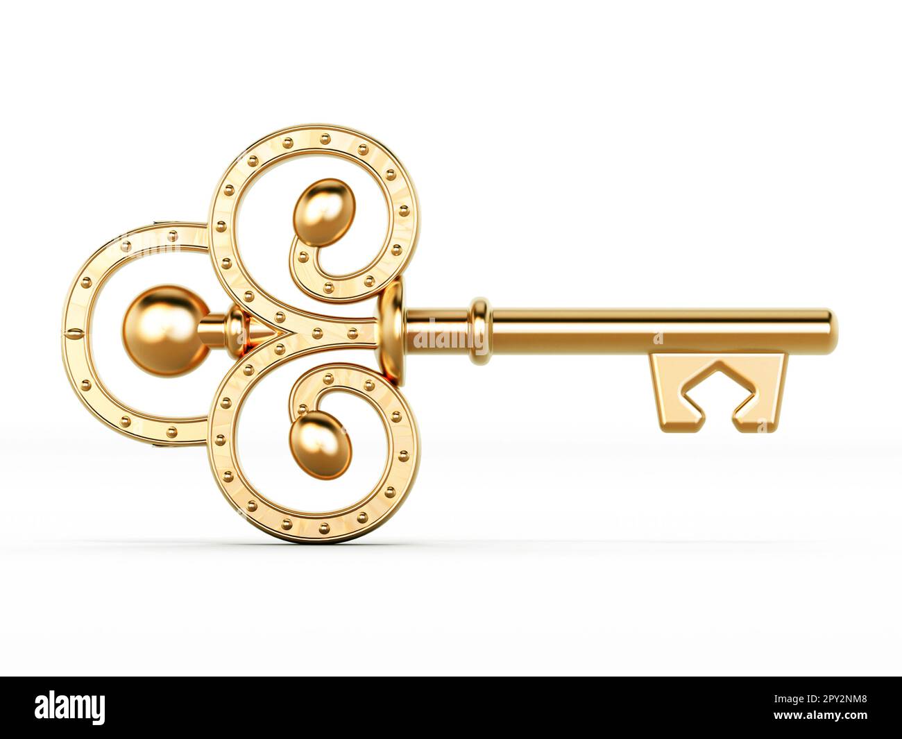 Vintage gold key isolated on white background. 3D illustration Stock ...
