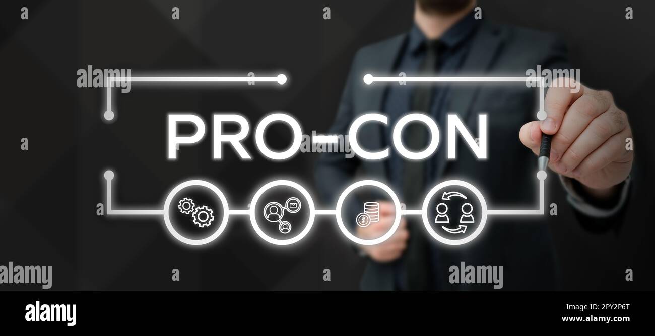 Conceptual caption Pro Con, Business idea everything its benefits and ...