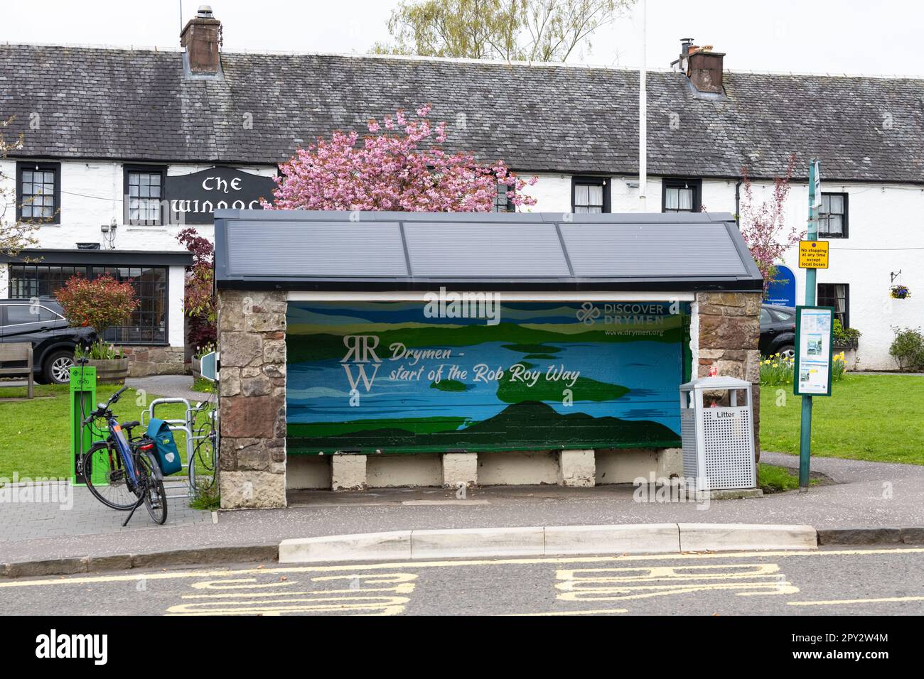 Drymen, start of the Rob Roy Way. Mural by artist Cameron Reid next to ...