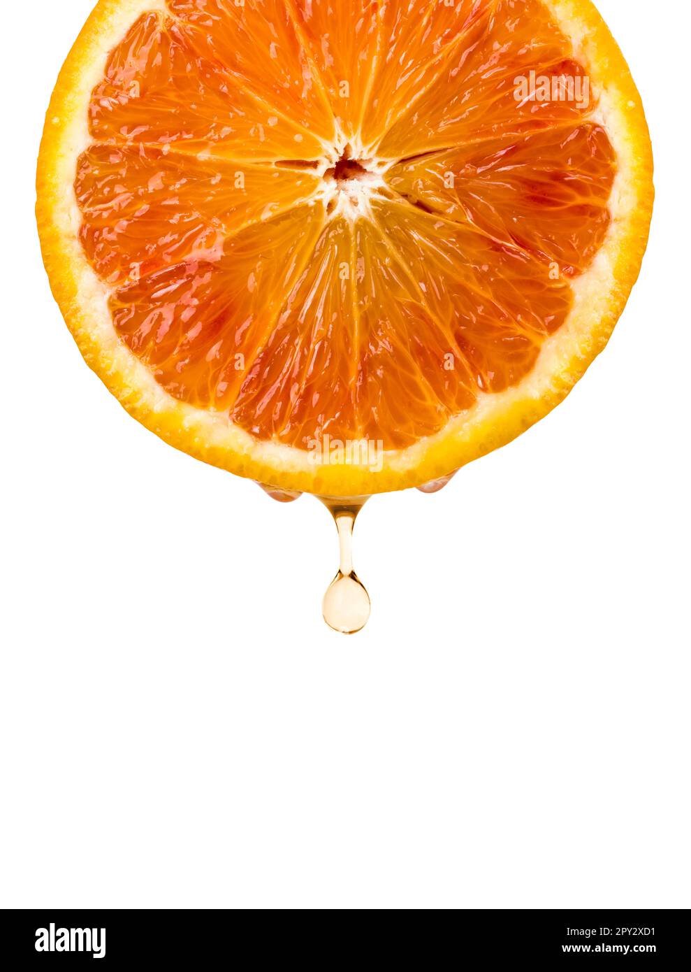 Orange fruit sliced closeup with drops, isolated on white background ...