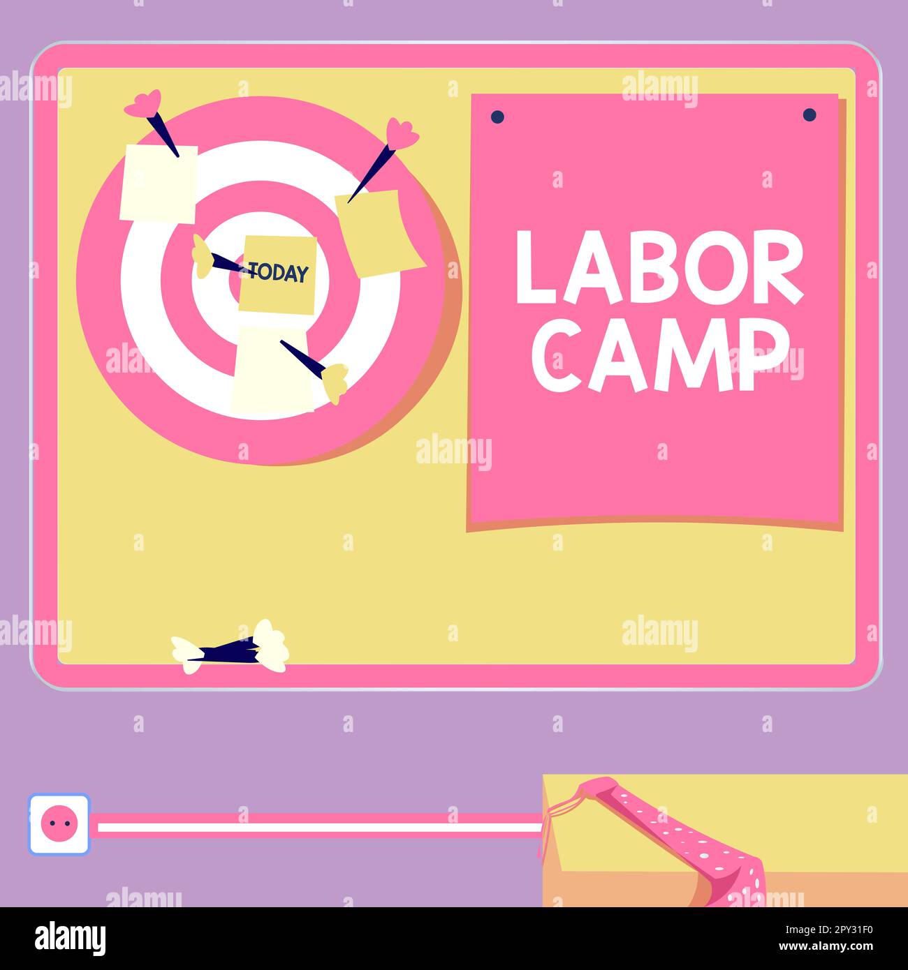 Sign displaying Labor Camp, Business idea a penal colony where forced ...