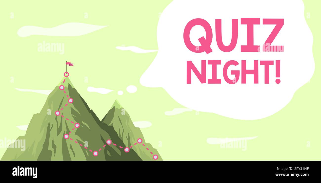 Text caption presenting Quiz Night, Business overview evening test ...