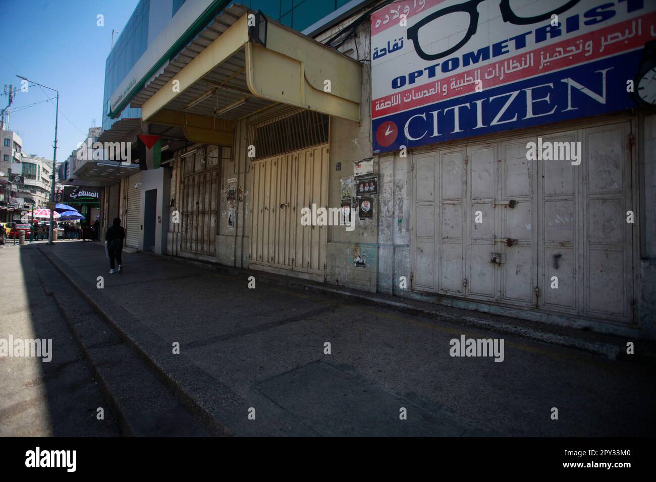 Jenin, Palestine. 02nd May, 2023. General view of closed shops during a ...