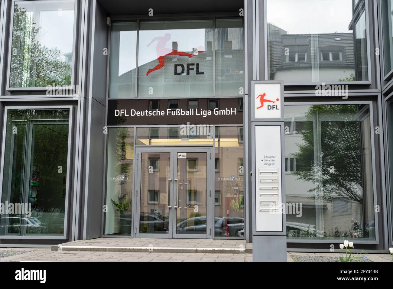 02 May 2023, Hesse, Frankfurt/Main: The logo of the Deutsche Fußball ...