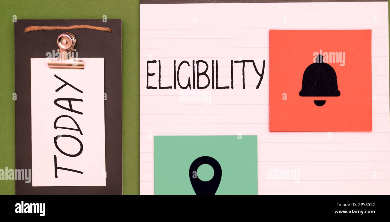 Hand writing sign Eligibility, Business overview State of having the ...