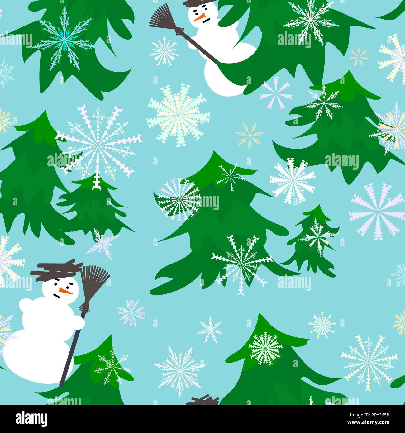 pattern snowmen christmas trees snowflakes Stock Photo - Alamy
