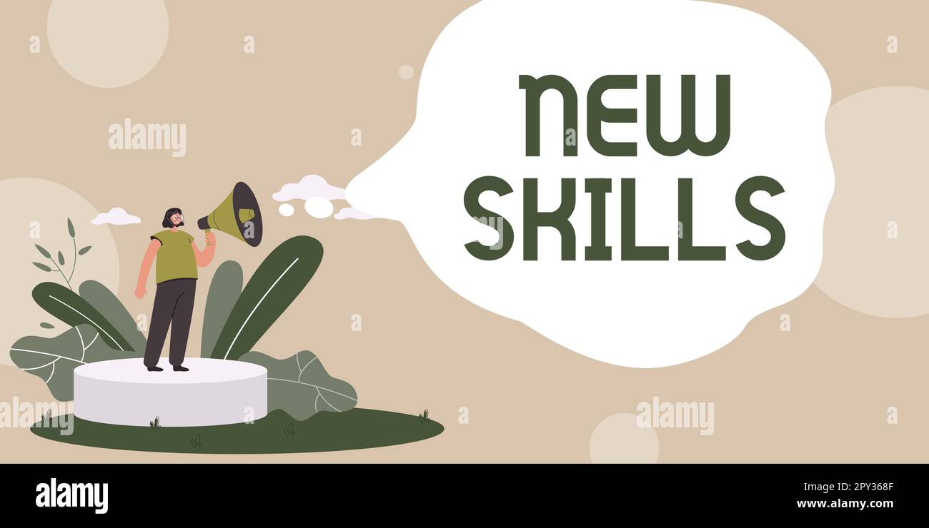 Text caption presenting New Skills, Concept meaning Recently Acquired ...