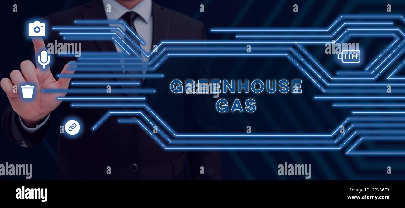 Hand writing sign Greenhouse Gas, Word for carbon dioxide contribute to ...