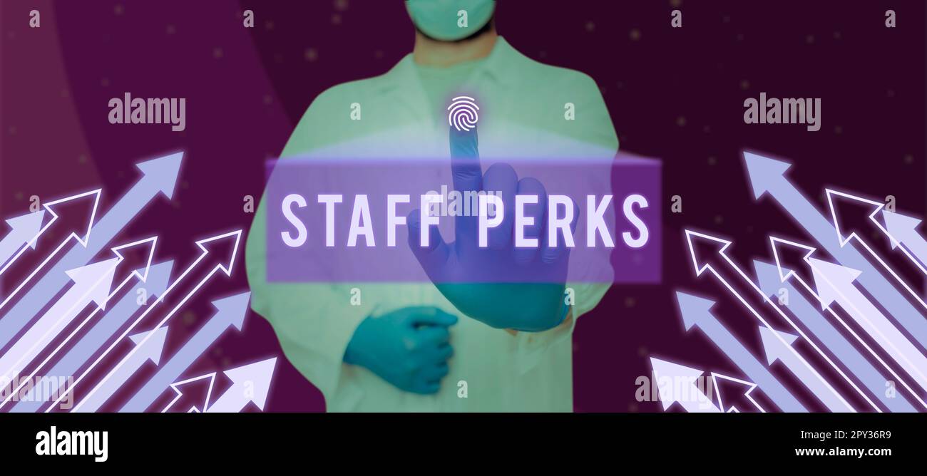 Writing displaying text Staff Perks, Concept meaning Workers Benefits ...