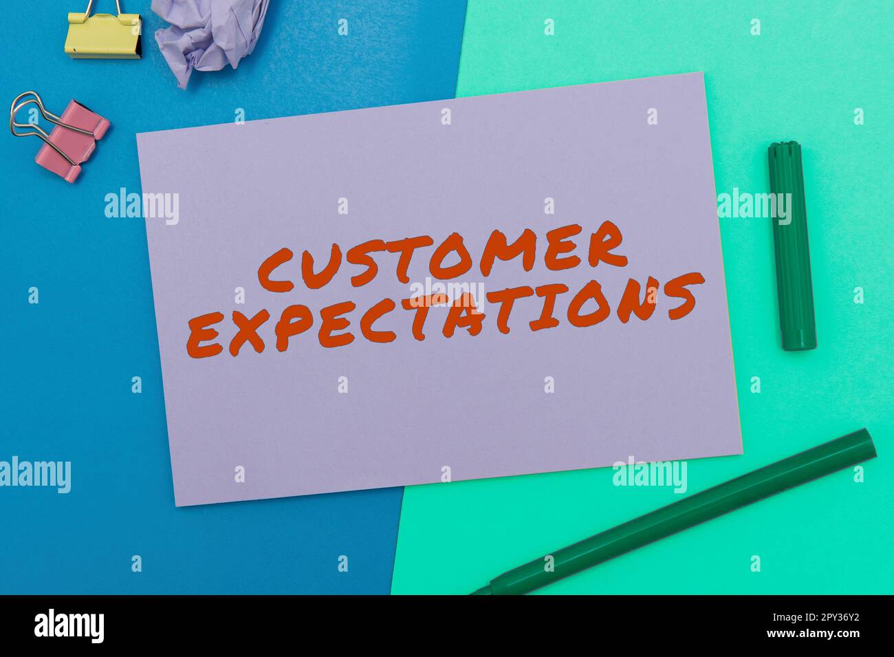 Sign displaying Customer Expectations, Concept meaning Benefits a ...