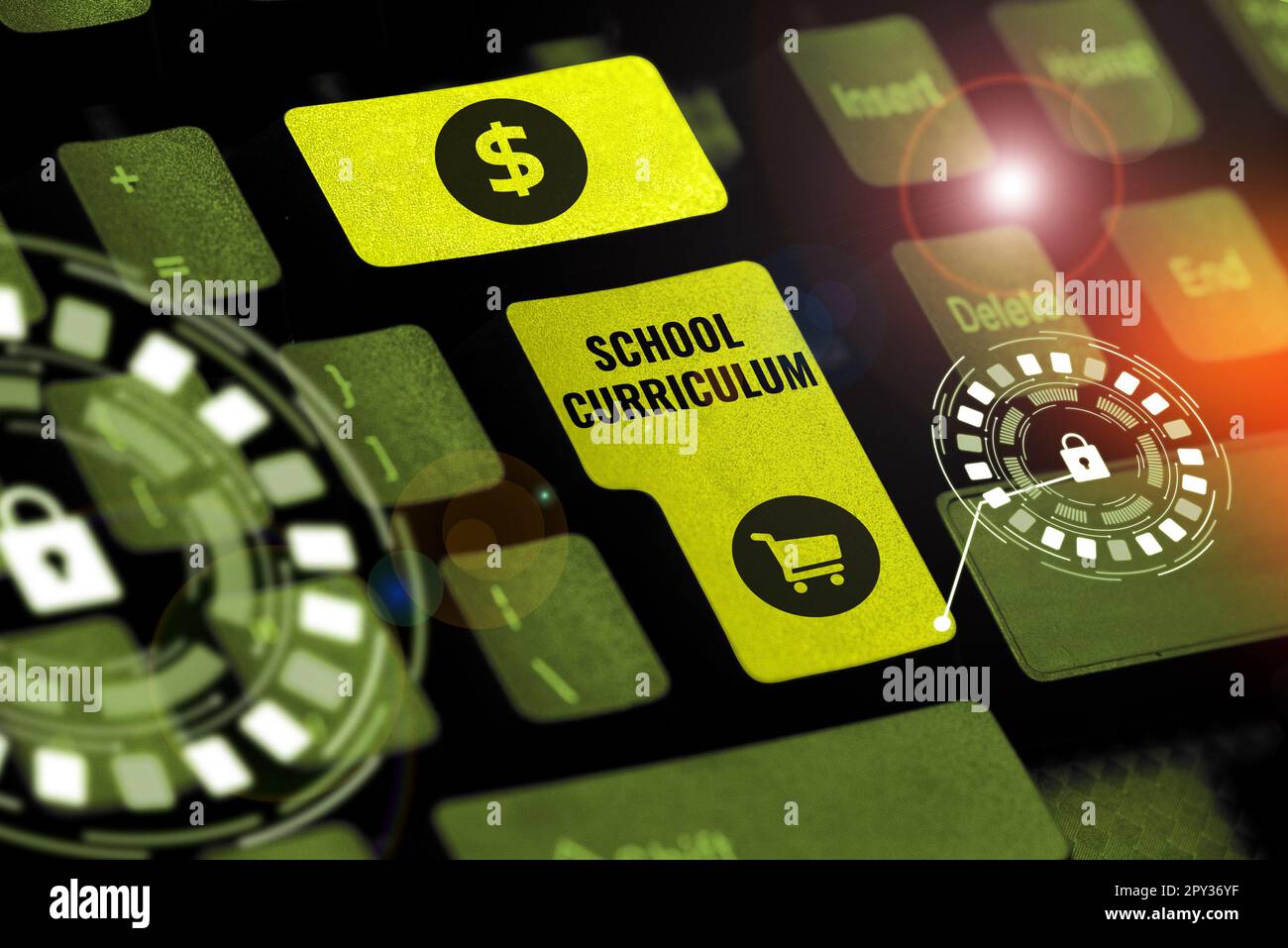 Sign displaying School Curriculum, Business overview designed to ...