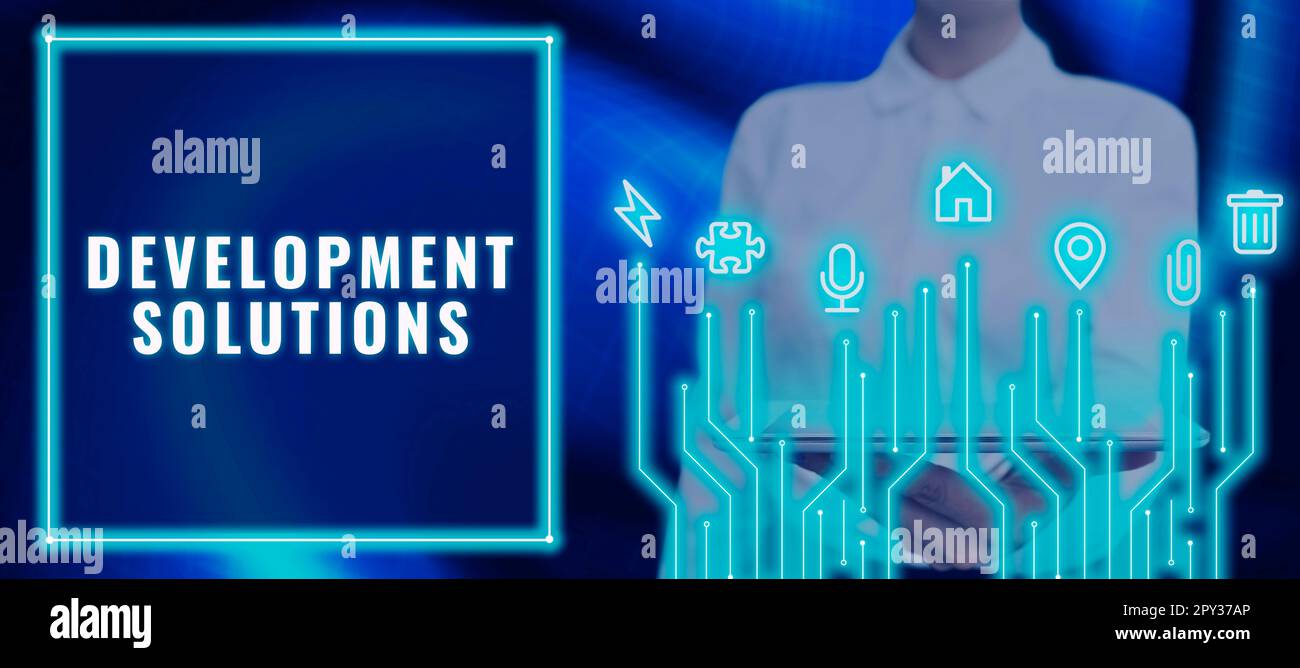 Sign displaying Development Solutions, Conceptual photo Efficient Planning based on the Company ...