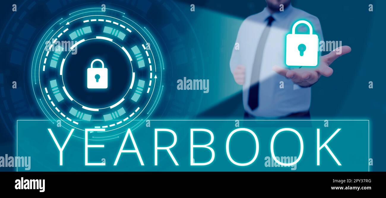 Text sign showing Yearbook, Business concept publication compiled by ...