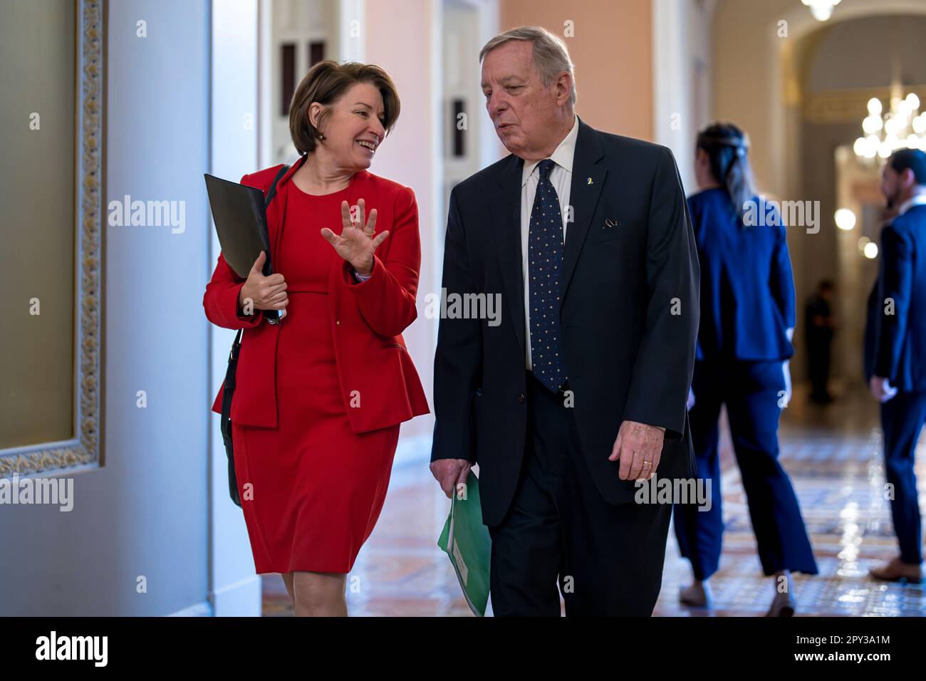 Sen. Amy Klobuchar, D-Minn., chair of the Senate Rules Committee, left ...