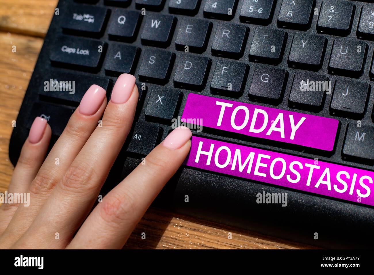 Hand writing sign Homeostasis, Business approach the tendency toward a ...