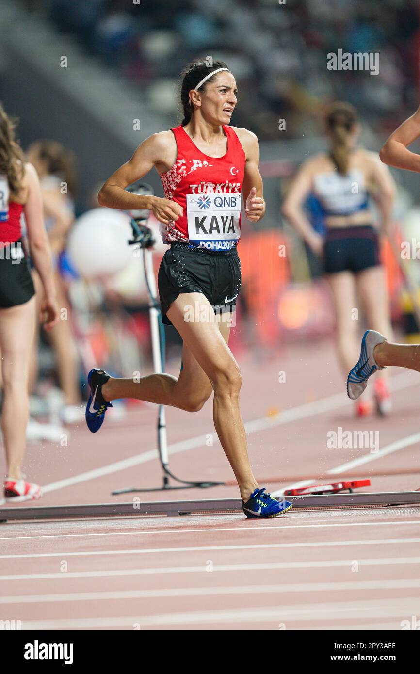 Özlem KAYA participating in the 3000 meter steeplechase at the Doha 2019 World Championships in ...