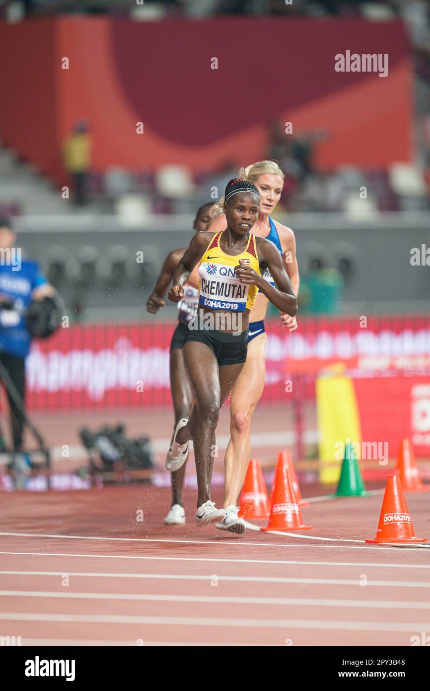 Peruth CHEMUTAI participating in the 3000 meter steeplechase at the ...